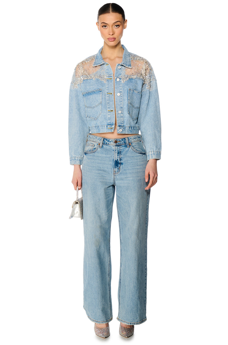 SHOW IT OFF SEQUIN DENIM JACKET – AKIRA