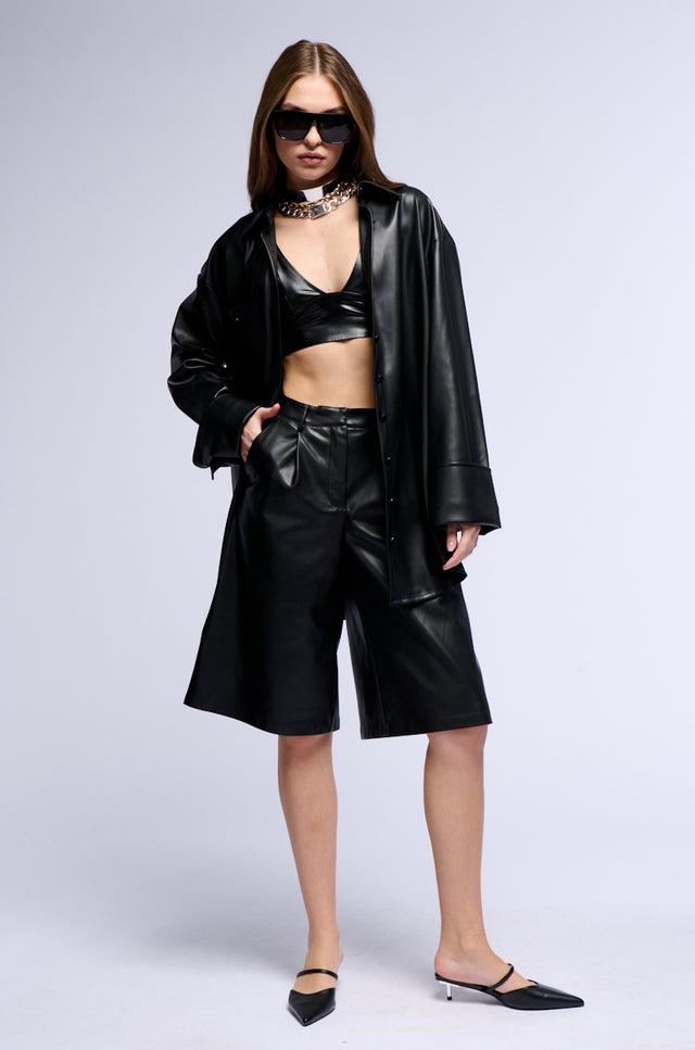 ZOE LONG FAUX LEATHER SHORTS IN BLACK – AKIRA