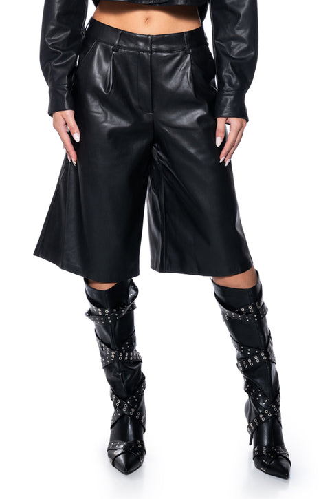 ZOE LONG FAUX LEATHER SHORTS IN BLACK – AKIRA