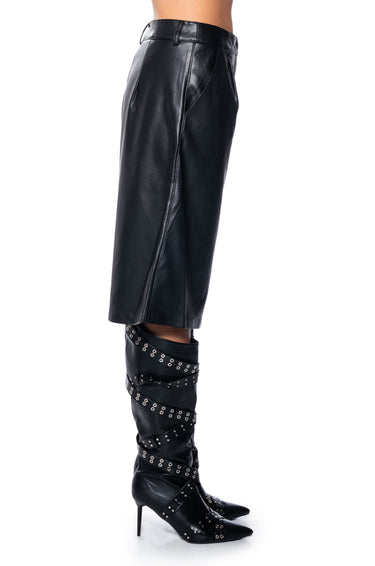 ZOE LONG FAUX LEATHER SHORTS IN BLACK – AKIRA