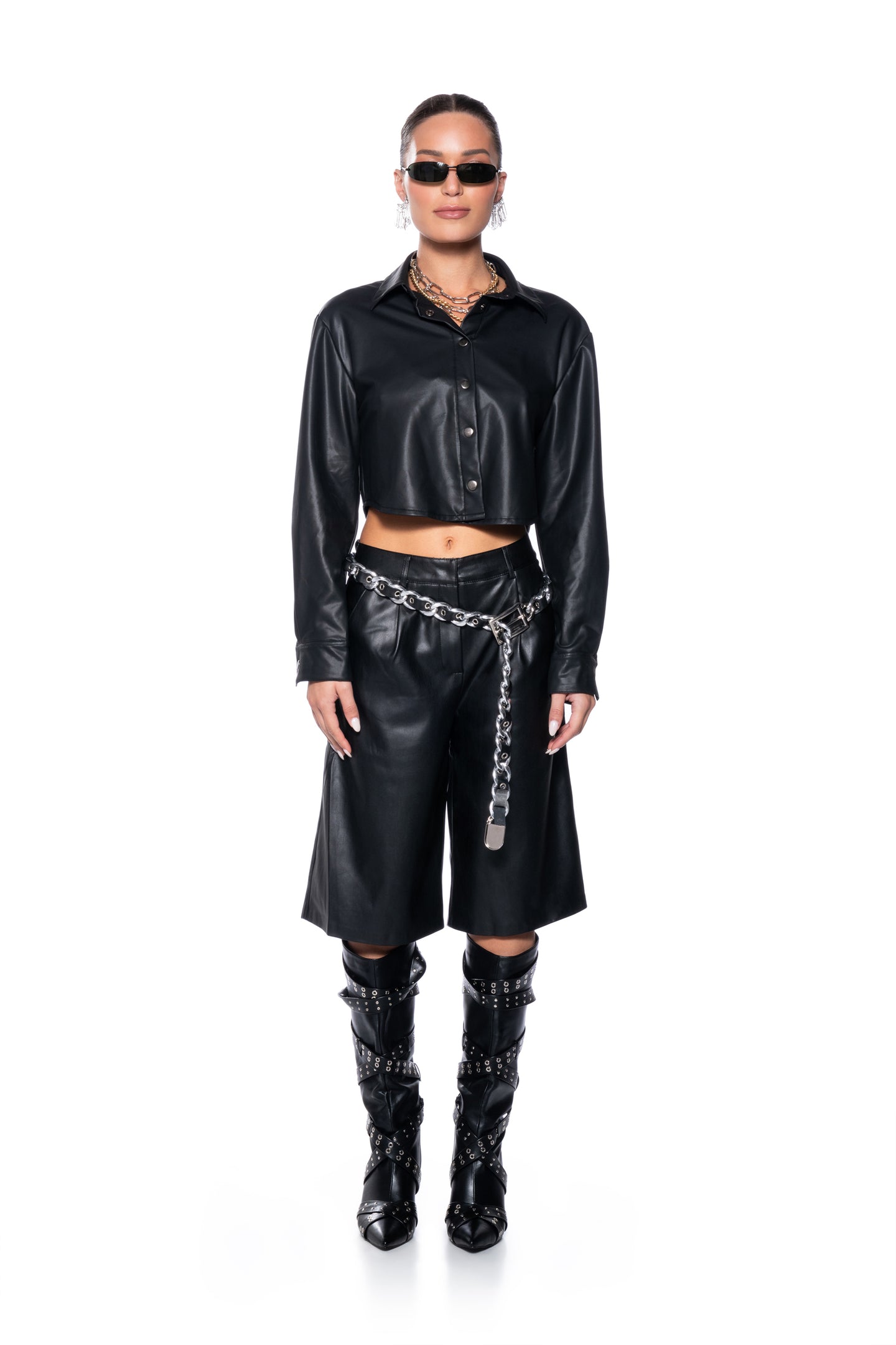 ZOE LONG FAUX LEATHER SHORTS IN BLACK – AKIRA