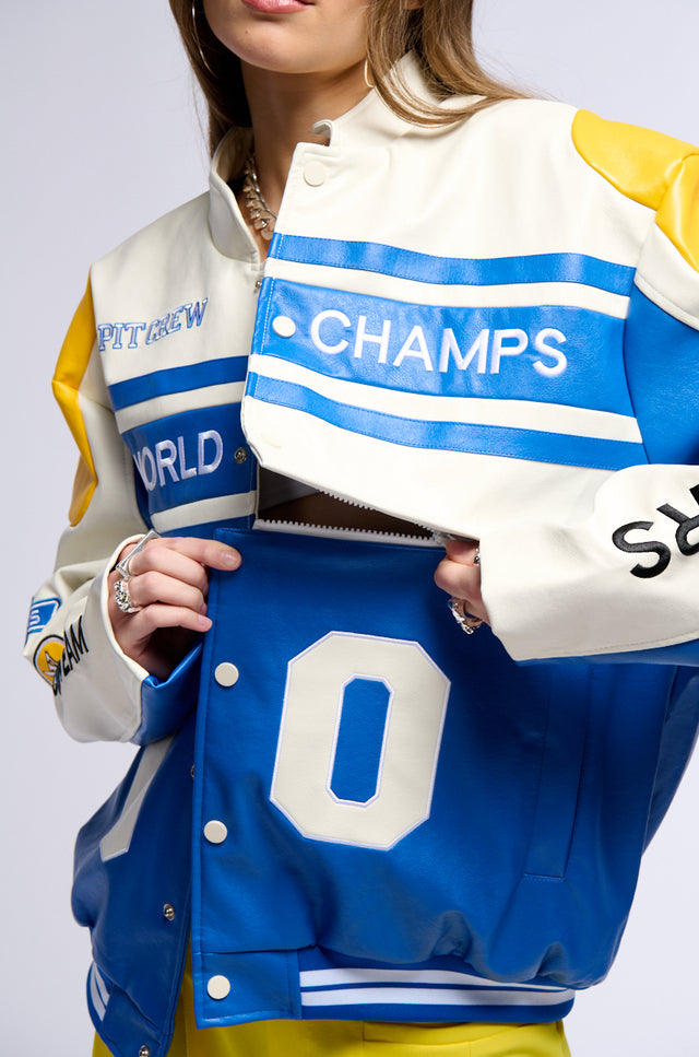 ZOOM ZOOM CONVERTIBLE BOMBER JACKET IN BLUE – AKIRA